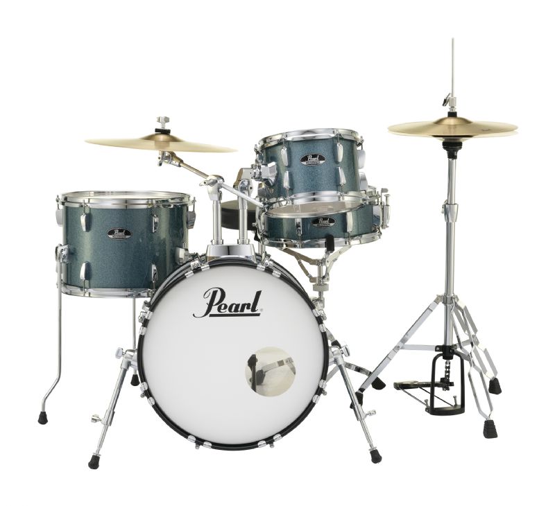 Pearl Roadshow 4-Piece Drum Set w/Cymbals, 18" Bass Drum, Aqua Blue Gl ...